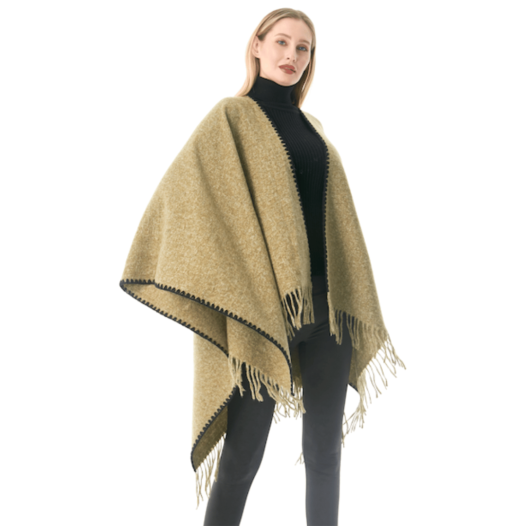 Solid Color Ruana with Zigzag Edging, BEST SELLER!